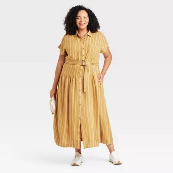 Universal Thread | Dresses | Nwt A New Day Striped Mustard Yellow Dress ...
